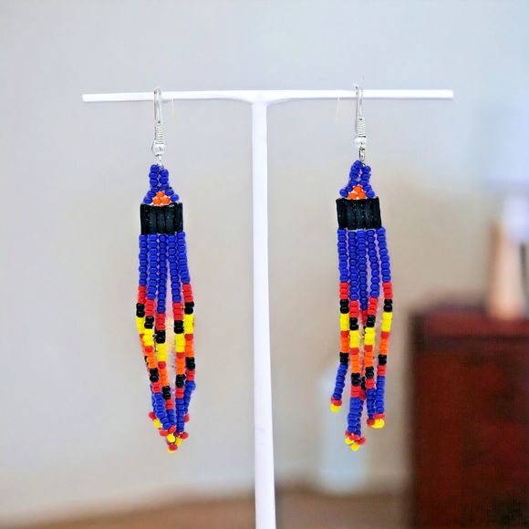 Unsigned | Jewelry | Native American Earrings Beaded Dangle Fringe ...